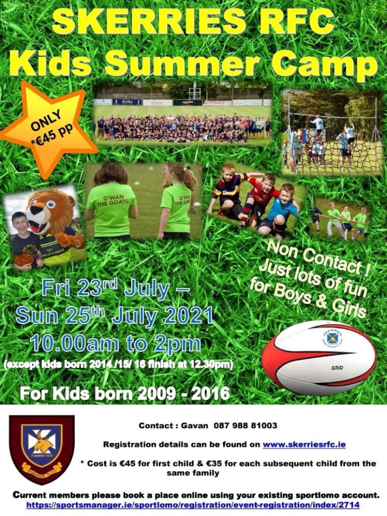 Kids Summer Camp 2021 – Registration now open – Skerries Rugby Club